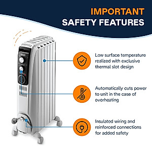 De'Longhi Dragon Oil Filled Radiator Heater, 1500W Electric Space Heater for indoor use, portable room heater, programmable timer, full room heater with safety features, TRD40615T