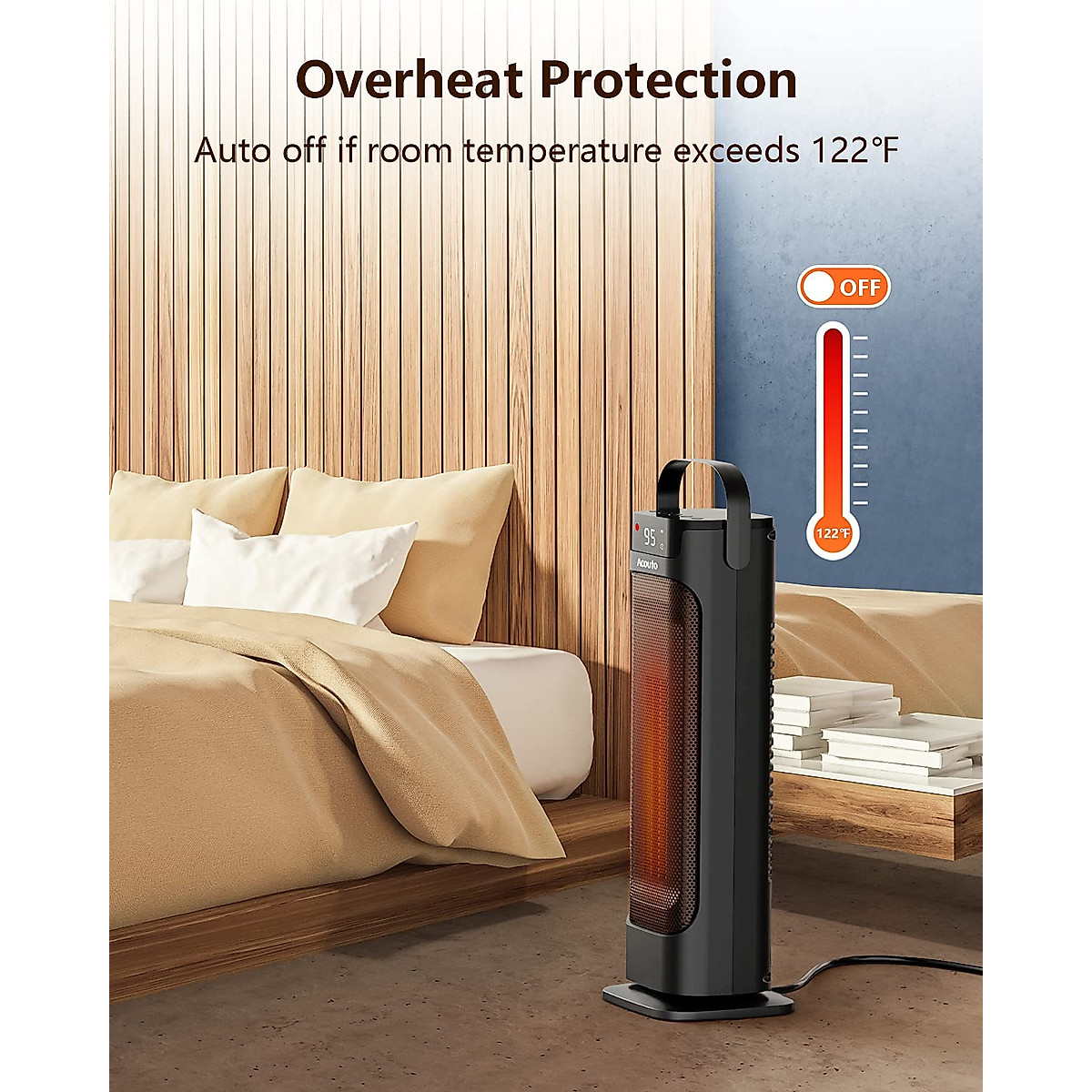 24" Space Heater, Acouto 1500W Portable Electric Heaters Indoor Use, Oscillating Ceramic Heater with Overheat & Tip-over Protection, ECO Mode, 12H Timer for Living Room, Bedroom, Office, Garage