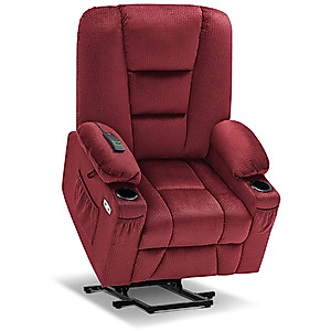 MCombo Large Power Lift Recliner Chair Sofa with Massage and Heat for Big and Tall Elderly People, 3 Positions, Cup Holders, and USB Ports, Fabric 7549 (Large, Burgundy)