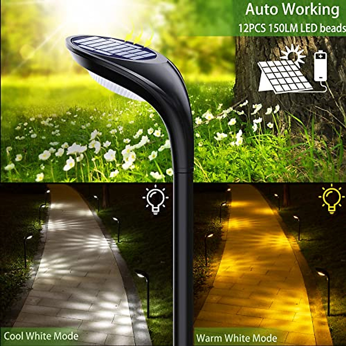 JSOT Bright Solar Outdoor Lights,4 Pack Solar Pathway Lights Waterproof Landscape Lighting Path Light for Garden Decor Walkway Yard Driveway Holiday Decorative Lamp