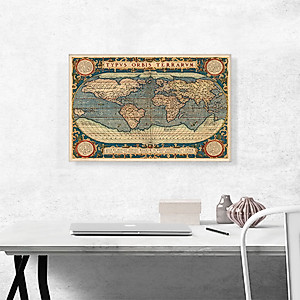 ARTCANVAS Typus Orbis Terrarum 1587 Canvas Art Print Stretched Framed Painting Picture Poster Giclee Wall Decor by Abraham Ortelius - 26" x 18" (0.75" Deep)