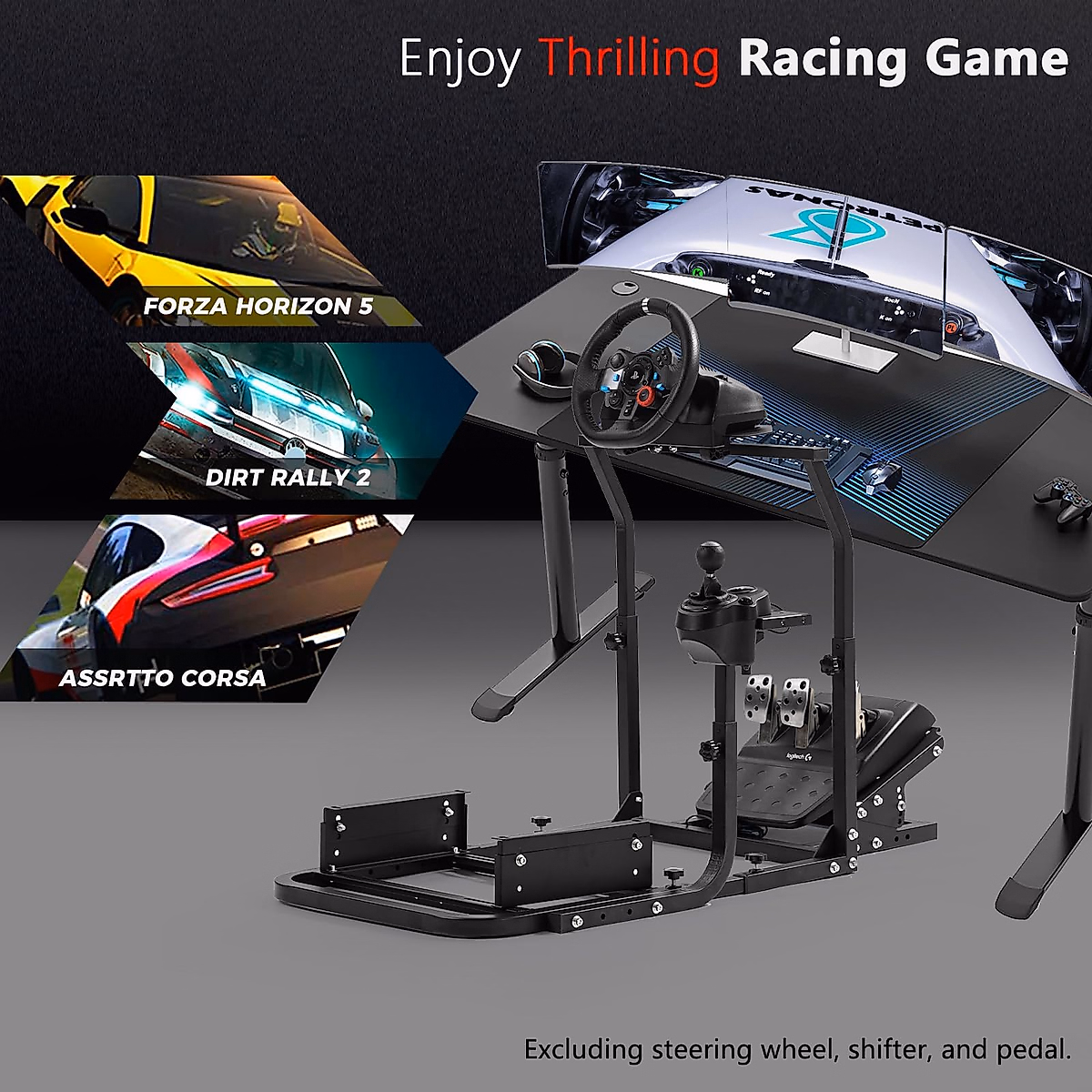 Hottoby G29 Racing Simulator Cockpit Fit for Logitech/Thrustmaster G25 G923 G920 Stability Upgrade and Multi-level Adjustment,No Handbrake,Pedals,Steering Wheel & Seat