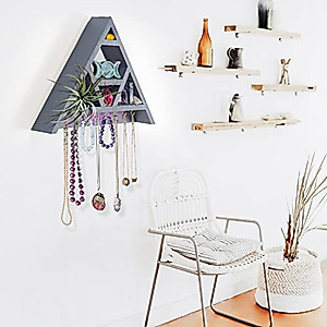 FM Moon Phase Triangle Shelf-Boho Crystal Display Shelf-Wall Mounted Jewelry Organizer-Crystal Holder-Moon Shelf Witchy Room Decor-Keychain Bracelet Holder-Necklace Holder-Gothic Decor,Grey