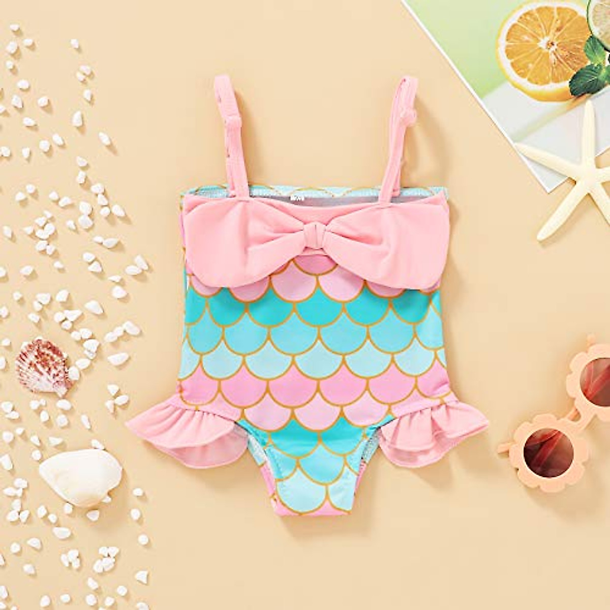 Newborn Infant Baby Girl One Piece Bathing Suit Rainbow Mermaid Swimsuit Fish Scale Printing Swimwear 0-18 Months (Mermaid, 0-3 Months)
