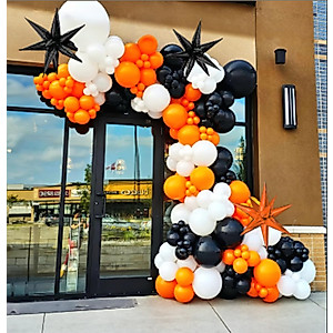 Kozee Orange and Black White Balloon Garland Arch Kit 145 Pieces Balloons with star mylar foil balloons for Men's Boys Baby Shower Birthday arty graduation Halloween Fall Themed Decorations