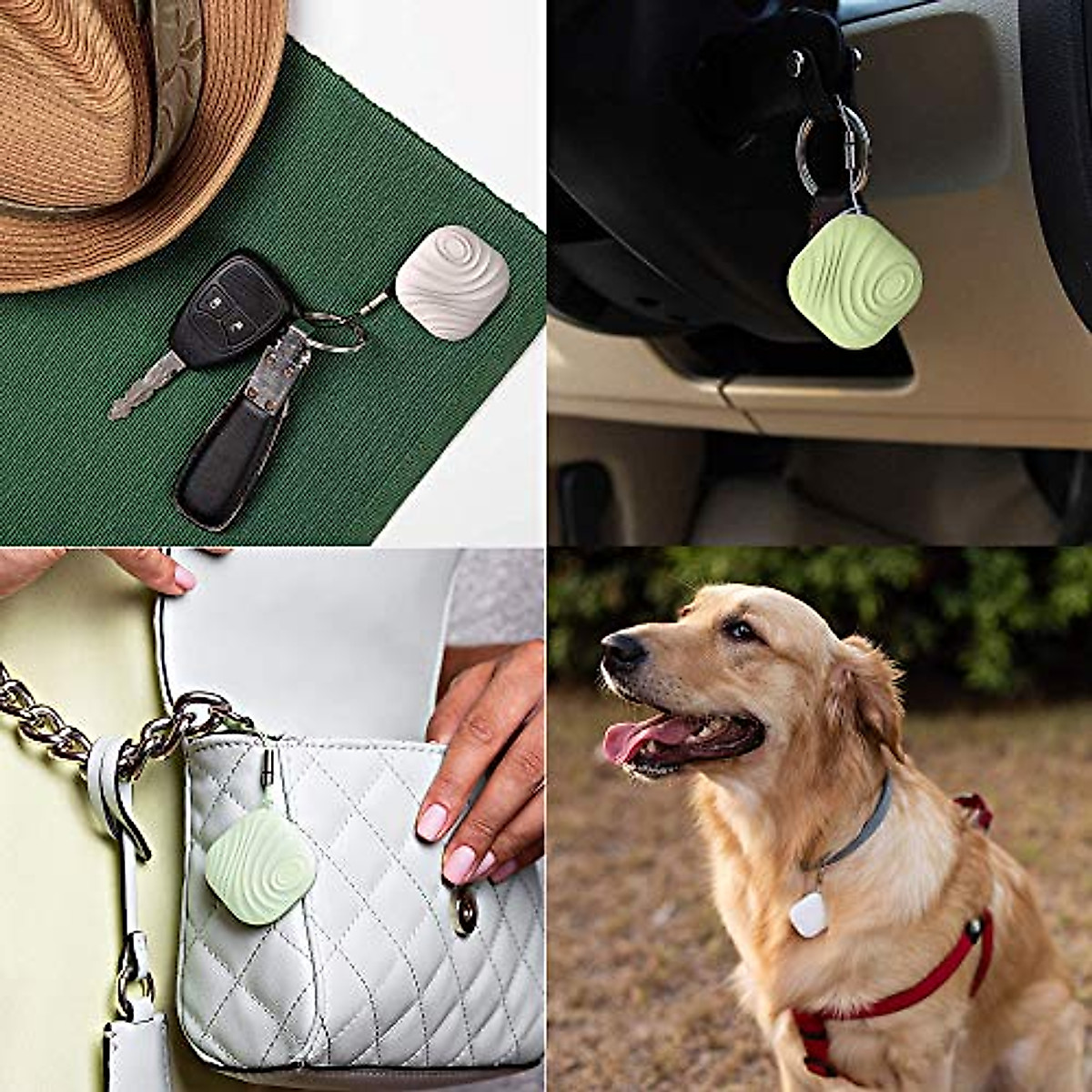 Key Finder Locator (Pack of 2), Smart Bluetooth Item Tracker & Finder Device for Wallet, Phone, Dogs, Cats - Anti-Lost Bidirectional Alarm Reminder - Replaceable Battery, White + Green
