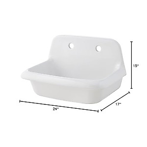 ELLAI 24 Inch Wall Mounted High Back Kitchen Sink White Porcelain Utility Sink Farm Sink Ceramic Farmhouse Laundry Sink Wall Mount Bathroom Sink, 8 in centers, 24” x 17” x 15”