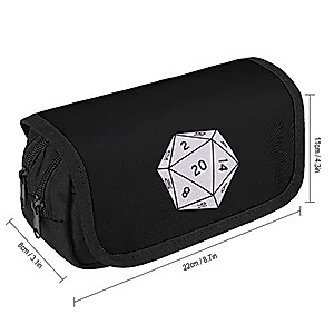D20 Dice Pencil Case with Two Large Compartments Pocket Big Capacity Storage Pouch Pencil Bag for School Teen Adult