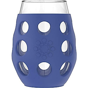 Lifefactory Wine Glass with Protective Silicone Sleeve, 4 Count (Pack of 1), Orange, Cobalt, Grass Green and Huckleberry
