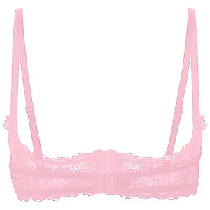 YOOJOO Women Sexy 1/4 Cup Sheer Lace Bra Push Up Underwired Shelf Bra Unlined See Through Bralette Dusty Pink Medium