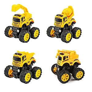 EROCK 360° Rotating Stunt Monster Truck Toys, 1:64 Scale 4 Pack Friction Powered Toy Cars Push and Go Vehicles Playset for Kids Birthday Christmas Party Gift for 3-8 Years and Older Boys Girls.(C)