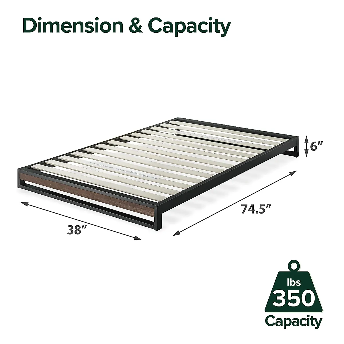 ZINUS GOOD DESIGN Award Winner Suzanne 6 Inch Bamboo and Metal Platforma Bed Frame, No Box Spring Needed, Wood Slat Support, Grey Wash, Twin