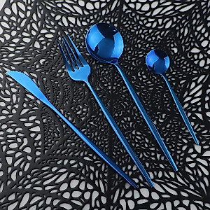 Uniturcky Mirror Polished Blue Silverware Set,24-Piece 304 Stainless Steel Satin Finish Flatware Set,Kitchen Utensil Set,Tableware Cutlery Set for Home and Restaurant, Dishwasher Safe Service For 6