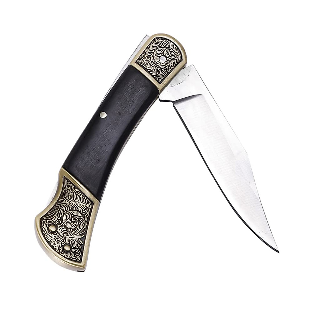 FU-GLBY Embossing Bolster Pocket Folding knife Wood handle EDC Knives Tools (black)