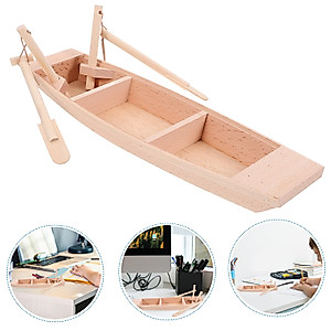 Unfinished Wooden Rowboat, Mini Wood Boat Model Figurine forIY Crafts School Project Birthday Party Home Office Table Decoration