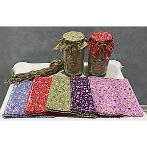 50 Pieces% 100 Cotton Flowered Pattern Fabric Jar Cover Cloth- 6.7'' Jar Cover Cloth With 50 Pieces Beaded Jute Rope