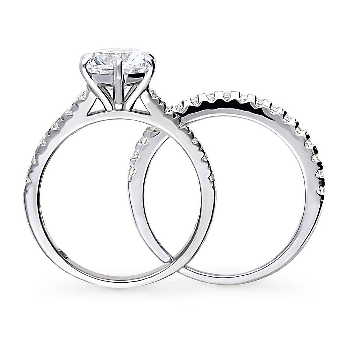 BERRICLE Sterling Silver Solitaire Wedding Engagement Rings 2 Carat Round Cubic Zirconia CZ Ring Set for Women, Rhodium Plated Size 6