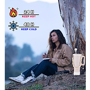 40 oz Tumbler with Handle and Straw & 6PCS Cup Accessories for 40 oz Cup - Vacuum Insulated Stainless Steel Double Wall Water Bottle Travel Coffee Mug - Holiday Gifts for Women Men (Cream)