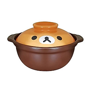 Korean Premium Cartoon Pattern Ceramic Brown Casserole Clay Pot with Lid,For Cooking Hot Pot Dolsot Bibimbap and Soup (9in,64oz)