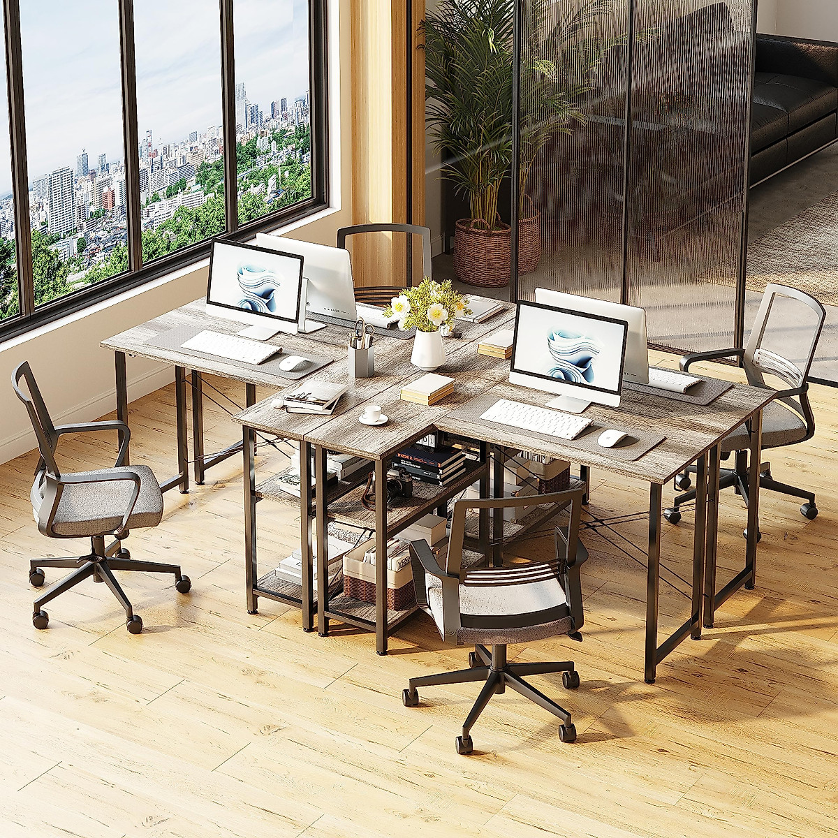 COTUBLR L Shaped Computer Desk, 47 Inch Small Corner Desk with Storage Shelves, Computer Desk Table Laptop Table Writing Desk Study Table for Home Office Workstation Small Spaces (Grey Oak)