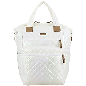 BODHI Quilted Luxe Top Handles Backpack with Trolley Sleeve - White Iridescent