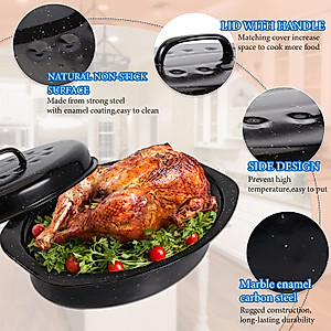 Laedau Granite Roaster Pan 13 Inch Multi Use Oval Roaster with Lid Small Granite Roaster Pot for Turkey, Small Chicken, Roast Baking Pan, Black Speckled Enamel Cookware, Roast 7 Lb Birds