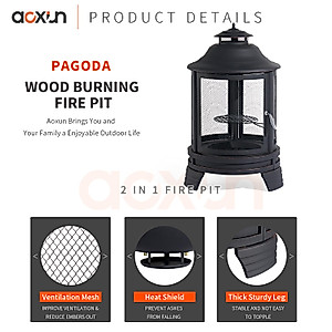 Aoxun Fire Pit Chiminea, 2 in 1 Fire Pit for Outdoor, 28'' x 45'' Large Chiminea Fireplace with Mesh Spark Screen Doors, Outside Wood Burning Fire Pit for Patio, Lawn, Backyard