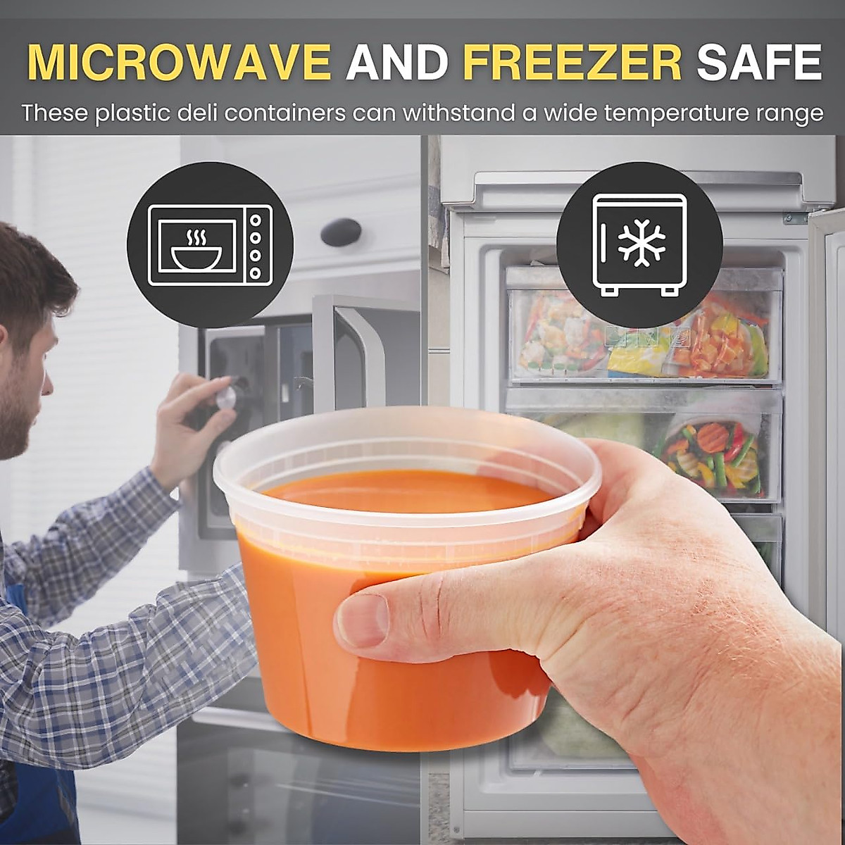 Smygoods 16oz Plastic Deli Containers with Lids - 40 Count, Stackable, BPA Free, Clear.