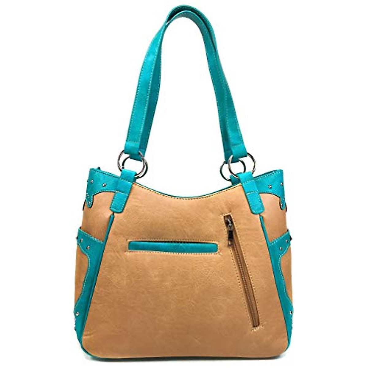 Zelris Western Silver Cross Turquoise Conceal Carry Women Tote Purse Wallet Set (Tan)