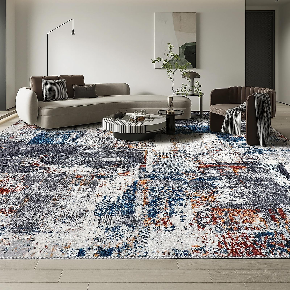 HOYAWU 5x7 Washable Area Rug, Non Slip Abstract Rugs, Soft Faux Wool Living Room Rug, Low Pile Rugs for Living Room Bedroom Dining Room, Grey