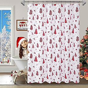 CAROMIO Christmas Shower Curtain, Floral Shower Curtains for Bathroom, Christmas Decorations Fabric Curtains, Water Resistant, Machine Washable (White, 72x72 Inches)