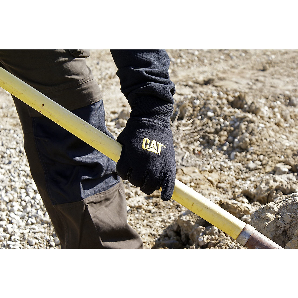 Cat® CAT015400L Cotton Jersey Work Gloves – Black, Large, Breathable, Gunn-Cut PVC Micro Dot Palm Gloves with Knit Wrists