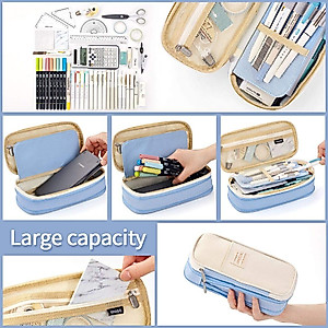 EASTHILL Big Capacity Pencil Pen Case Office College School Large Storage High Capacity Bag Pouch Holder Box Organizer Light Blue