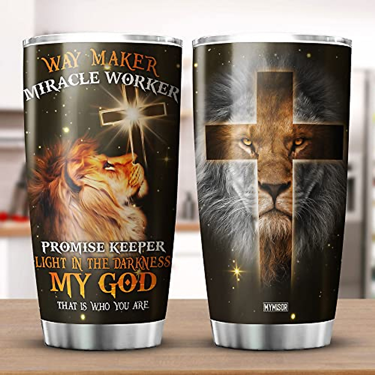MYMISOR Lion Tumbler Cup For Men My God That Is Who You Are Christian Cross Stainless Steel Mug Wildlife Animal Christian Gift For Lion Lovers Uplifting Gifts Birthday Present