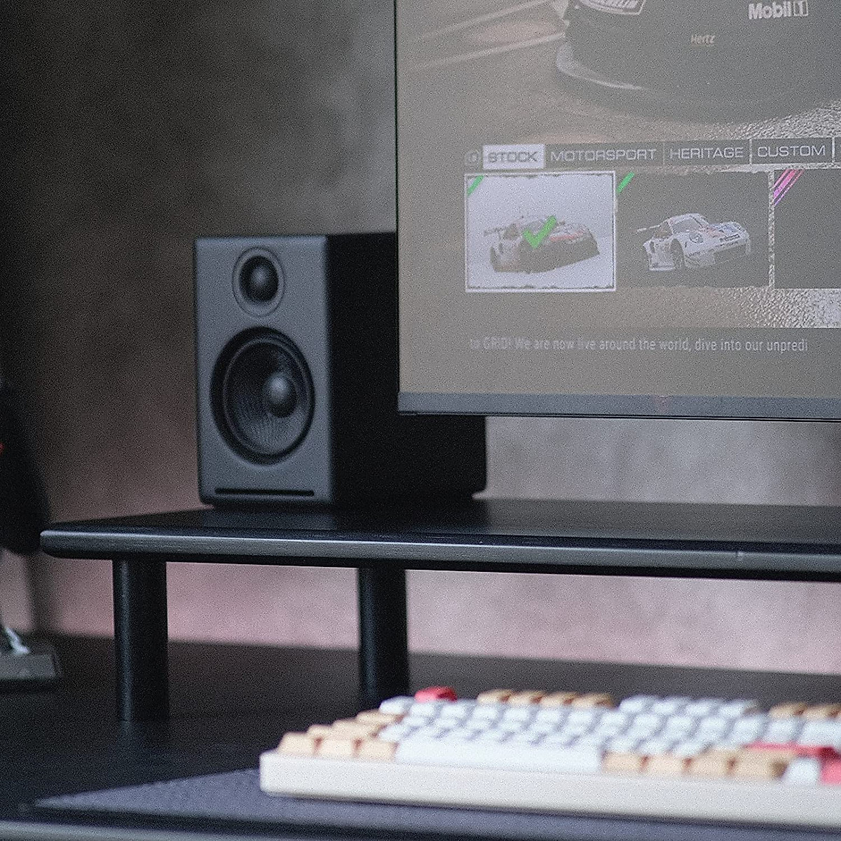 ROCDEER Bamboo Dual Monitor Stand Riser, Black Desk Monitor Riser for 2 Monitors Supports for Monitor, Printer, Heavy TV Riser up to 300 lbs