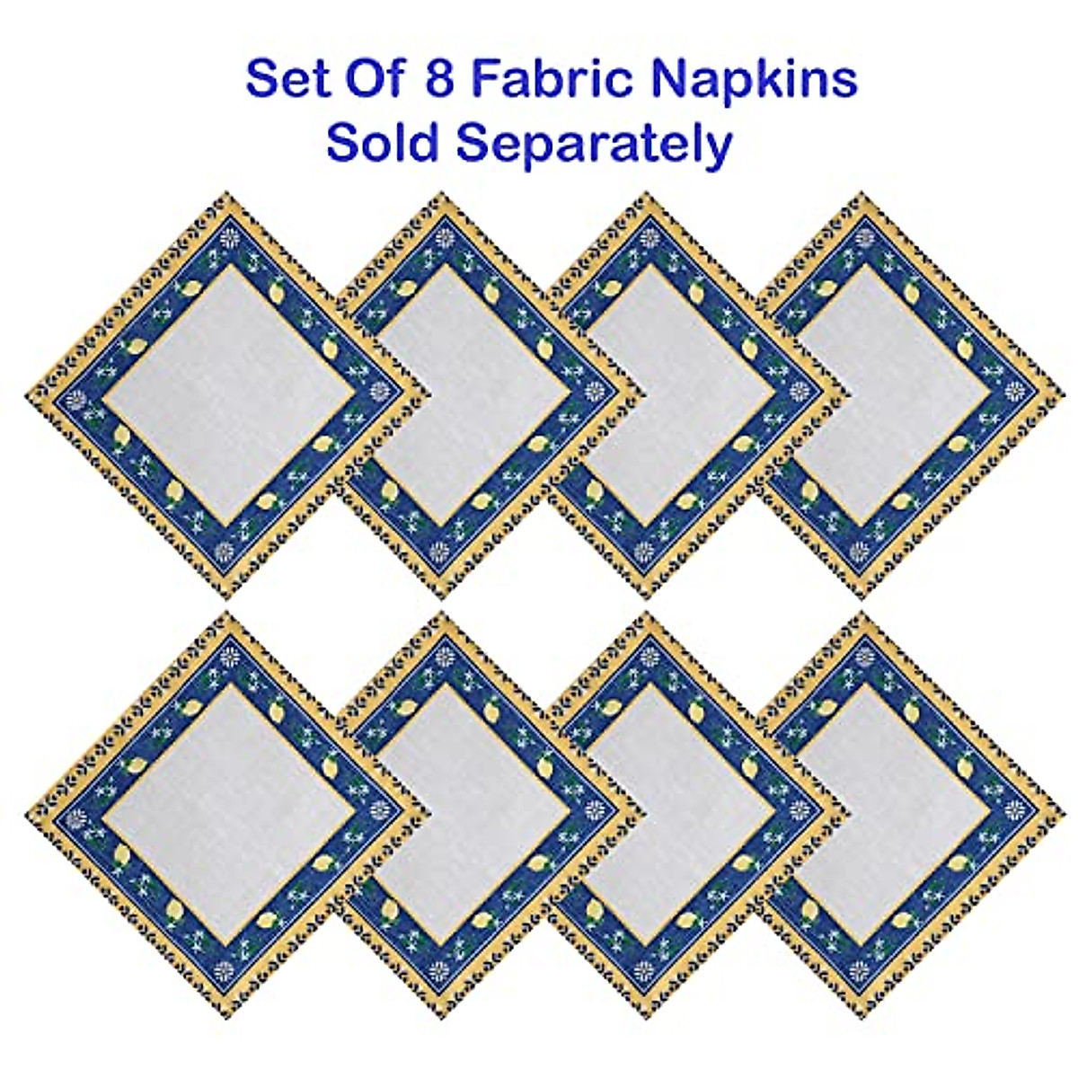 Home Bargains Plus Provence Blue Lemon Mediterranean Garden Country French Fabric Tablecloth, Indoor Outdoor, Stain and Water Resistant, Wrinkle Free Tablecloth, 60” x 144” Oblong/Rectangle