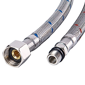 GGStudy 32-Inch Faucet Connector Braided Stainless Steel Supply Hose 3/8-Inch Female Compression Thread x M10 Male Connector One Pair