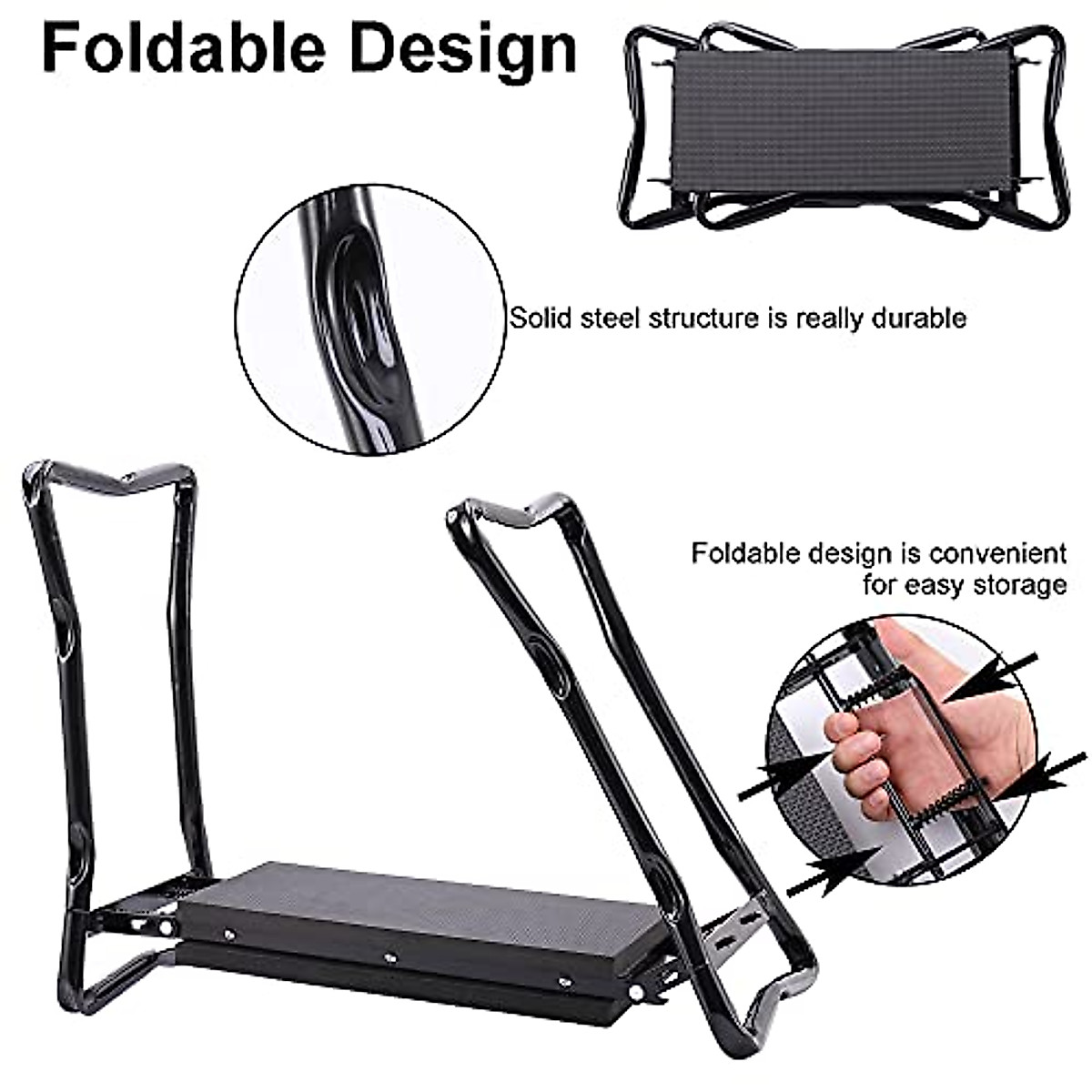 MOWARM Garden Kneeler Seat with Tool Bag and Free Garden Accessories Outdoor Tools, Comfy Eva Foam Padded Garden Stool Kneeling Chair (Black)