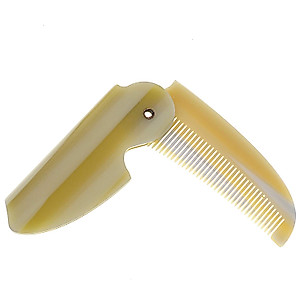 Giorgio G87IVY 2.5 Inch Men's Folding Pocket Comb Ivory - For Hair, Beard Grooming and Styling - Flexible Cellulose, Saw-cut & Hand Polished + 6 Inch Beard Brush
