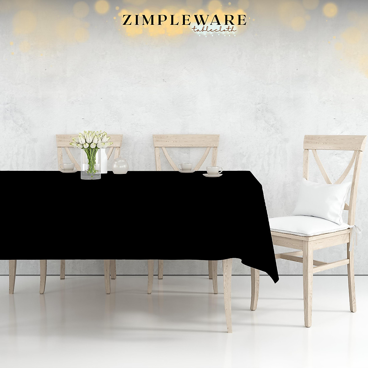ZIMPLEWARE Premium Black Plastic Table Cloth Disposable (12 Pk) Plastic Tablecloths for Rectangle Tables (54in x 108in) Party Table Cloths Disposable for 6ft to 8ft Rectangle Tables