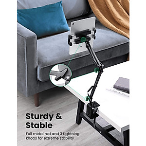 UGREEN Tablet Stand Holder for Bed Long Arm Adjustable Tablet Mount Flexible Clamp Desktop Stand Overhead Compatible for iPad Pro 10.5,9.7, Air Mini 5 4 3 2, iPhone, E-Reader, Black