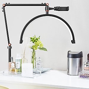 cenoz Lash Light for Eyelash Extensions, Estheticians Light, Half Moon Lash Lamp, Eyelash LED Desk Lamp, Lighting for Beauty, Skincare, Lashes, Eyebrows, Filming, and Content Creation(Black