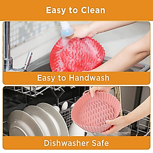 OUTXE 2 Pack Air Fryer Silicone Baking Tray 7.5inch for 3 to 5 Qt (Blue+Grey), OUTXE 2-Pack Silicone Air Fryer Liner 7.5inch (Red+Pink)