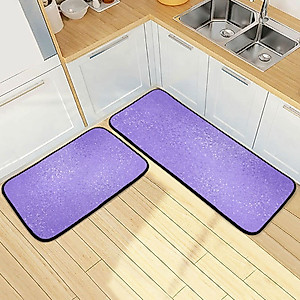 Kigai Purple Sparkle Anti Fatigue Mats for Kitchen Floor,Set of 2 Non Skid Washable Waterproof Anti Kitchen Floor Mats for Kitchen Office Laundry Room Bathroom (19"x27"+19"x47")