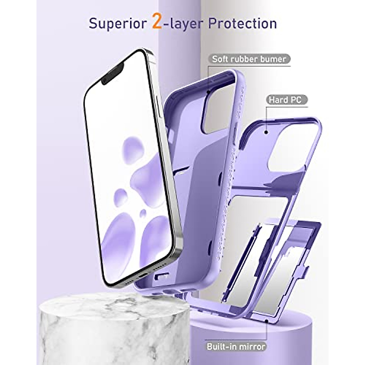 WeLoveCase for Cute iPhone 13 Pro Max Case for Women with Credit Card Holder & Hidden Mirror, Heavy Duty Protection Cover Protective Wallet Case for iPhone 13 Pro Max Light Purple
