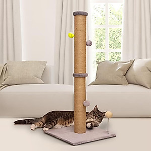 Tall Cat Scratching Post 36 inch Large Cat Scratch Post for Indoor Cats with Durable Natural Sisal Rope Scratcher Post Tree Kitten Interactive Toy-Gray