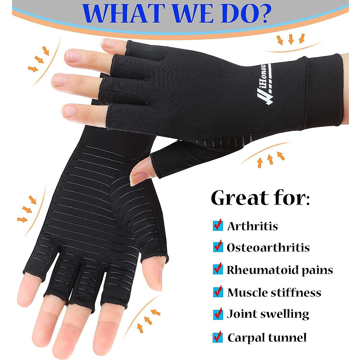 2 Pairs Copper Arthritis Gloves - Compression Gloves for Arthritis Pain Relief Rheumatoid Osteoarthritis Carpal Tunnel, Fingerless Copper Gloves for Typing, Daily Work - for Women Men Black (Large)