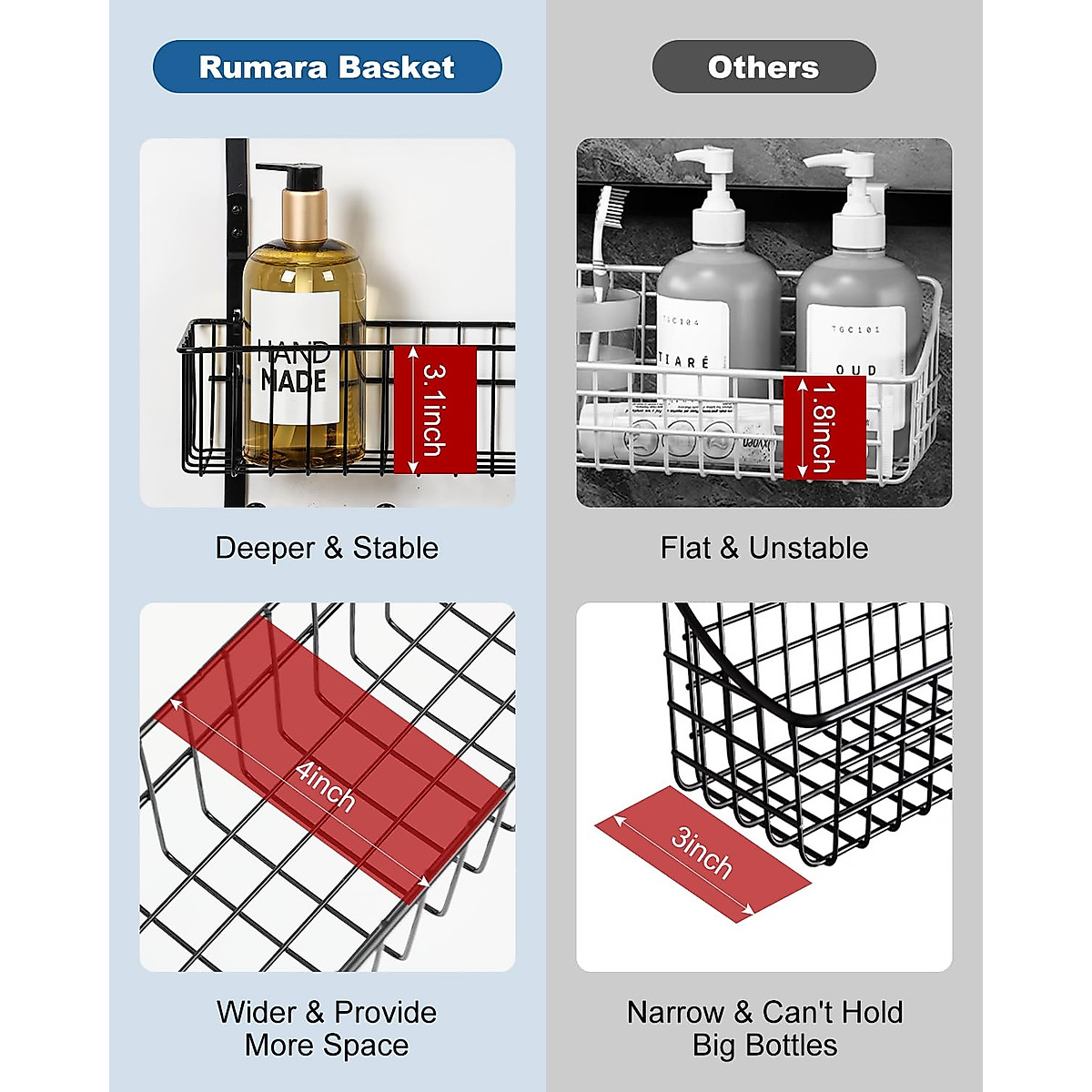 Rumara Over The Door Hanger Hooks, Behind Door Towel Rack, Organizer Hanger with 15 Racks and Basket for Barthroom, Bedroom Kitchen & Pantry, Back of Door Storage Shelf for Coat (1 Basket)