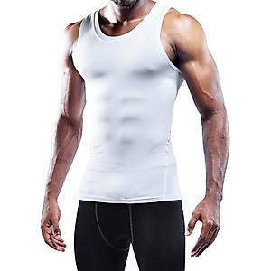 NELEUS Men's 3 Pack Mesh Compression Tank Top Athletic Base Layer,802,White,M,EUR L