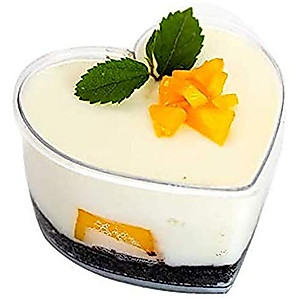 Healthcom 40 Packs 5 Oz 150ml Heart-Shaped Clear Plastic Ice Cream Dessert Bowls Tumbler Cups Tasting Sample Cup Disposable Sundae Bowls Dessert Cups Holder Salad Serving Bowl for Wedding Party